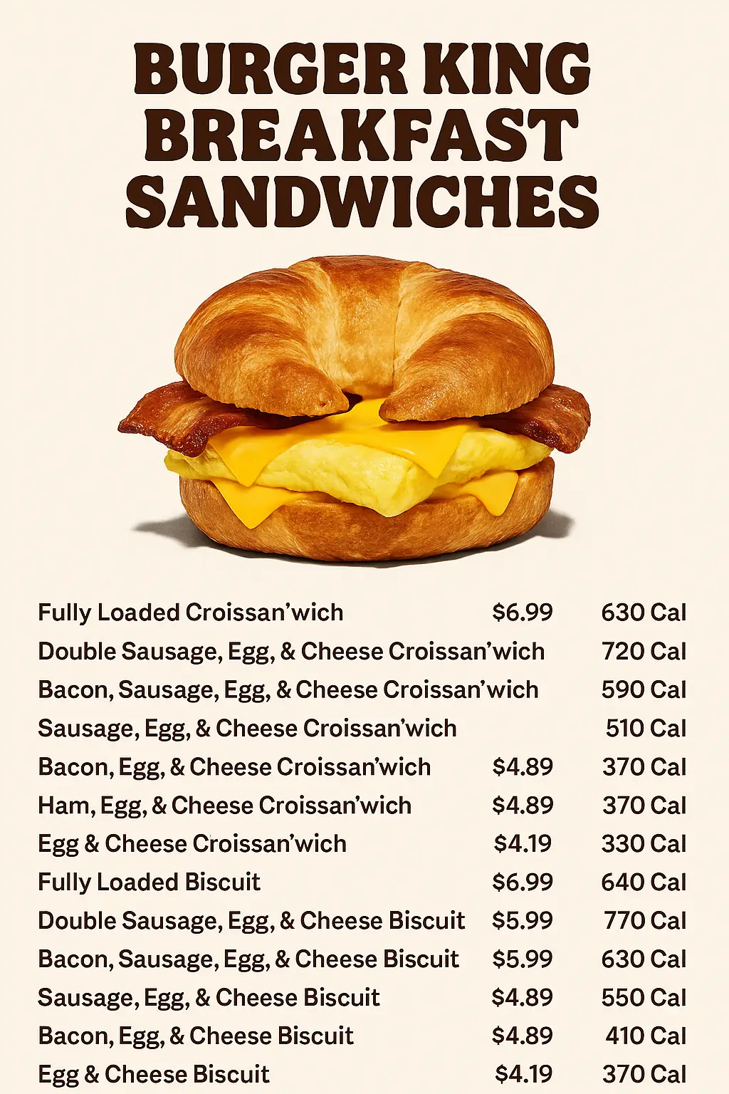 Burger King Breakfast Sandwiches Menu Prices 2025 (June)
